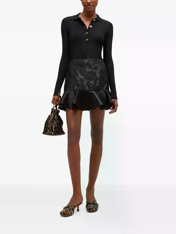 GANNI Floral Ruffled Mini Skirt - Black