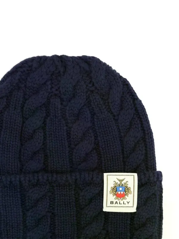 Bally Cable-knit Beanie Hat With Logo Patch - Blue