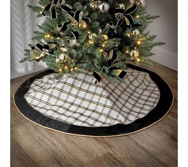 VALERIE PARR HILL 54' Dupion Plaid With Velvet Tree Skirt Val Erie - One-color
