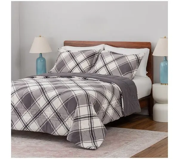 BERKSHIRE BLANKET Berkshire Polarfleece Diamond Plaid Comforter & Sham Set- Full - One-color