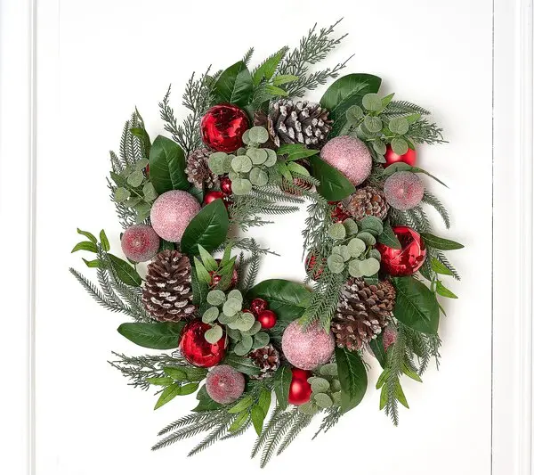 VALERIE PARR HILL As Is 24' Ornament, Pinecone And Pine Wreath Valerie - One-color