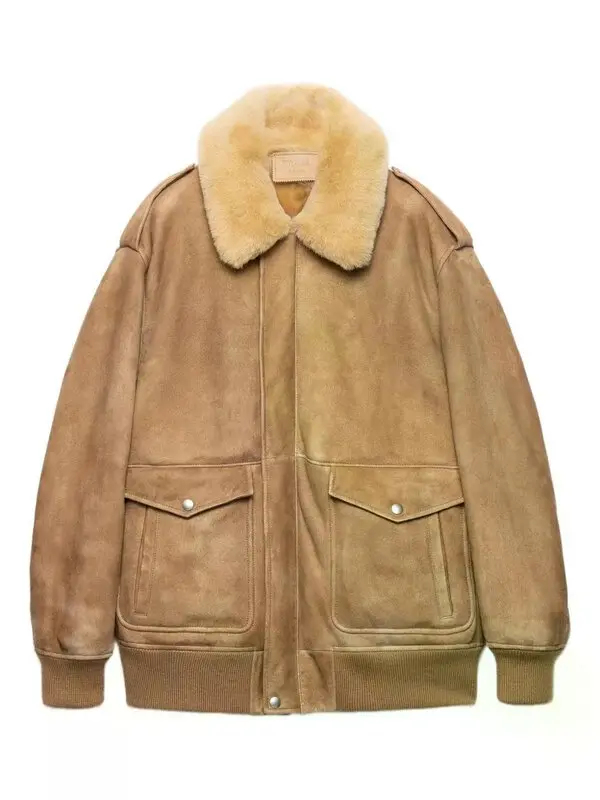Prada Shearling-collar Patch-pocket Jacket - Brown