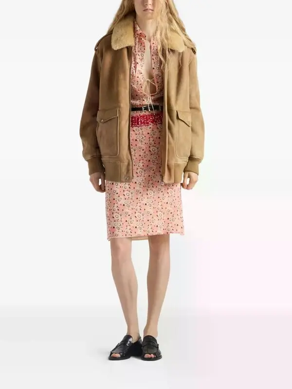 Prada Shearling-collar Patch-pocket Jacket - Brown