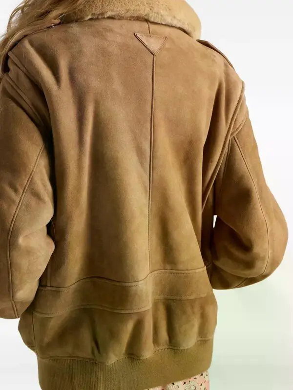 Prada Shearling-collar Patch-pocket Jacket - Brown