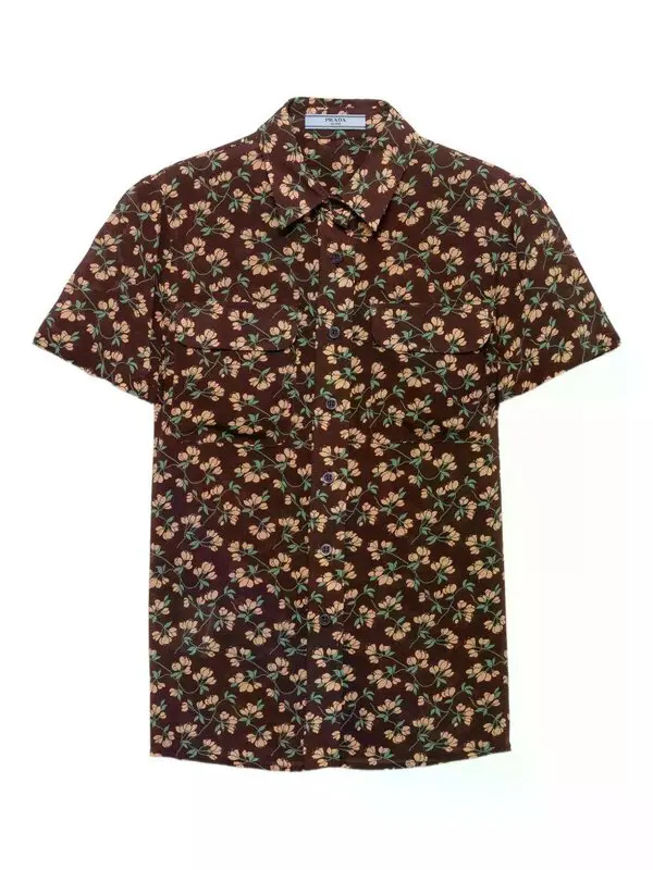 Prada Floral-pattern Georgette Shirt - Brown