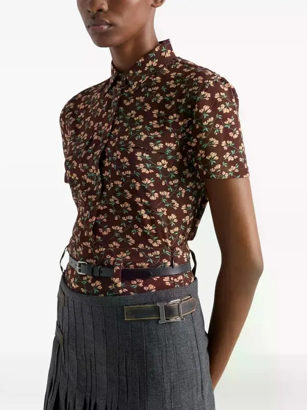 Prada Floral-pattern Georgette Shirt - Brown