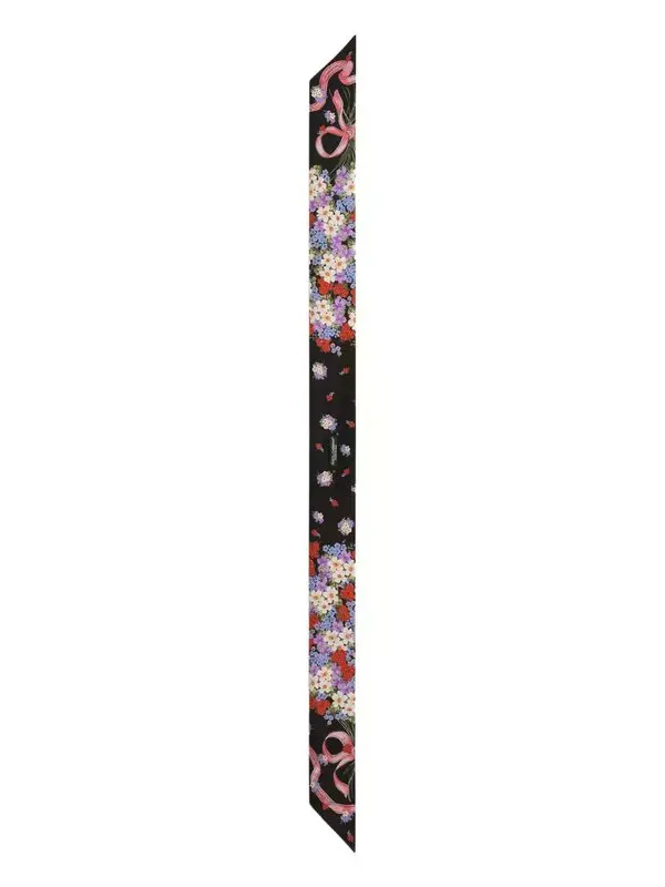 Dolce & Gabbana Floral Print Ribbon Scarf - Black