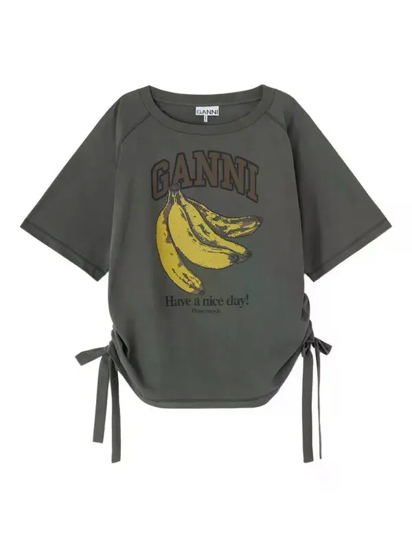 GANNI Drawstring Graphic T-shirt - Grey