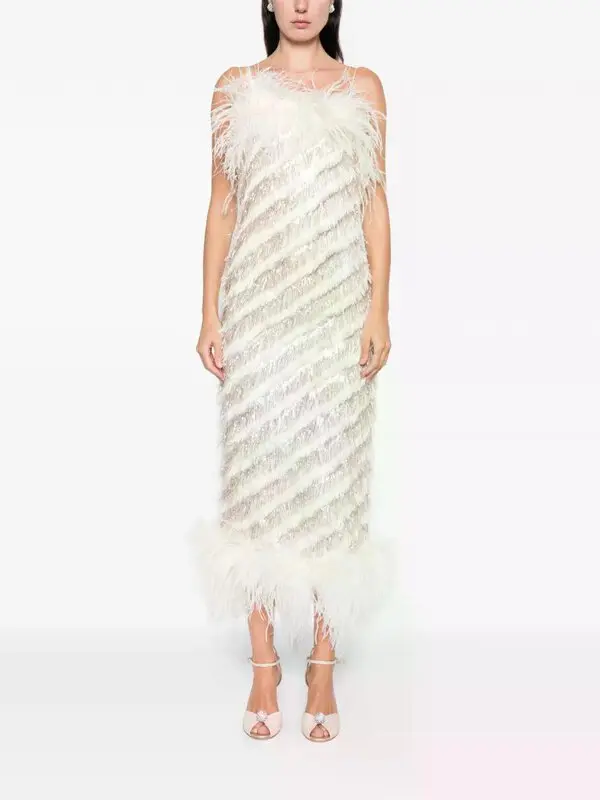 TALLER MARMO Feather-trim Midi Dress