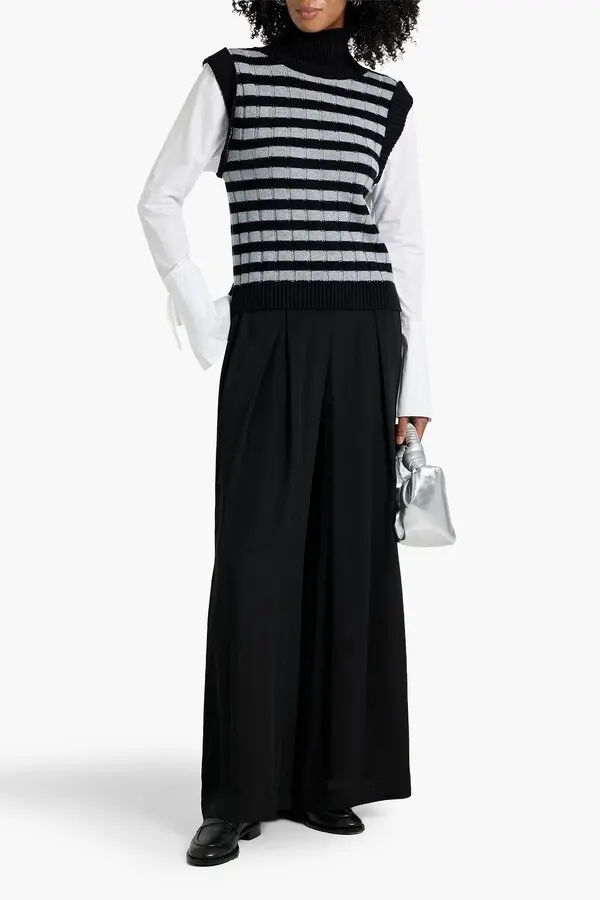 Derek Lam 10 Crosby Paola Poplin-paneled Striped Turtleneck Sweater