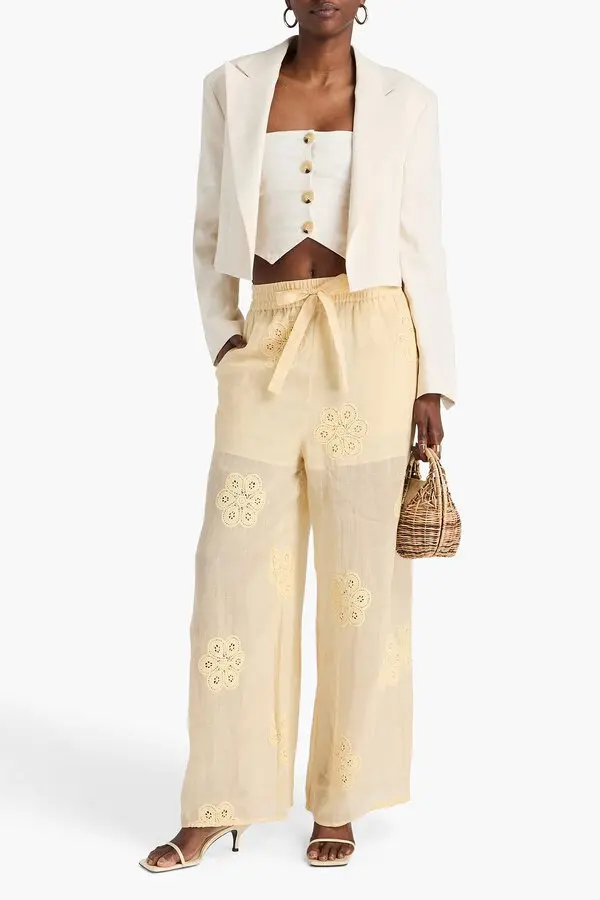 Zimmermann Embroidered Ramie Wide-leg Pants