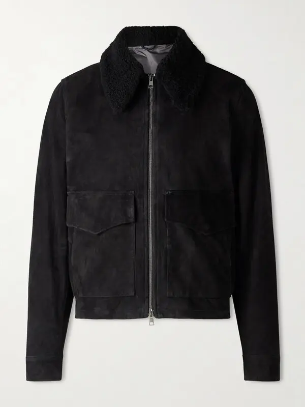 J. MUESER Shearling-trimmed Suede Bomber Jacket
