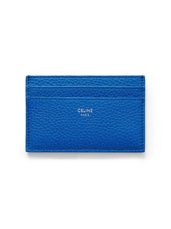 Celine Logo-print Full-grain Leather Cardholder - Blue