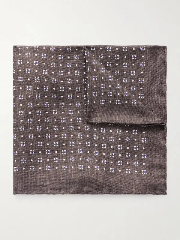 Brunello Cucinelli Printed Silk Pocket Square - Brown
