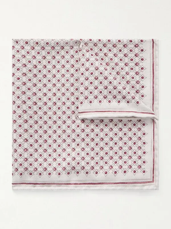 Brunello Cucinelli Printed Silk Pocket Square - Red