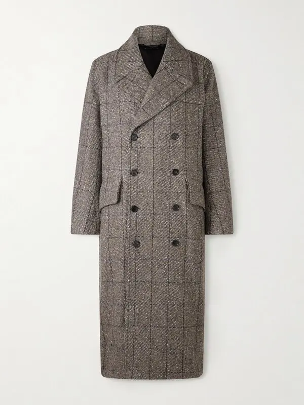 Dunhill Double-breasted Checked Wool And Cashmere-blend Twill Overcoat