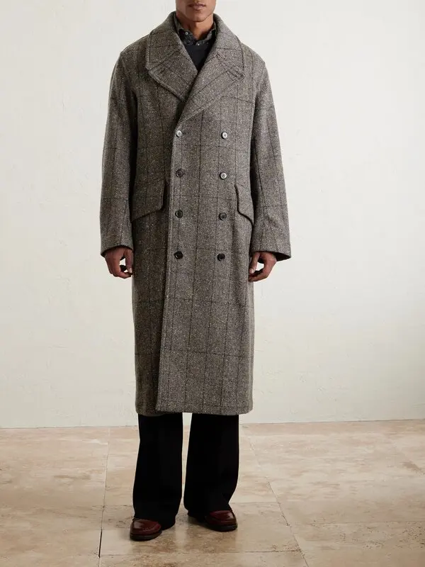 Dunhill Double-breasted Checked Wool And Cashmere-blend Twill Overcoat