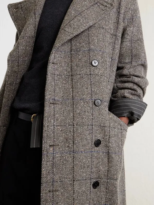 Dunhill Double-breasted Checked Wool And Cashmere-blend Twill Overcoat