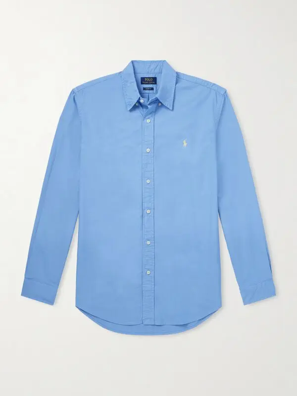Polo Ralph Lauren Button-down Collar Logo-embroidered Cotton Shirt - Blue