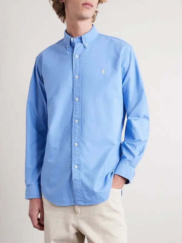Polo Ralph Lauren Button-down Collar Logo-embroidered Cotton Shirt - Blue