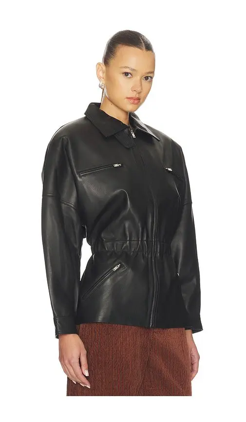 AEXAE Leather Cinched Mid Jacket - Black