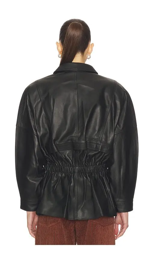 AEXAE Leather Cinched Mid Jacket - Black
