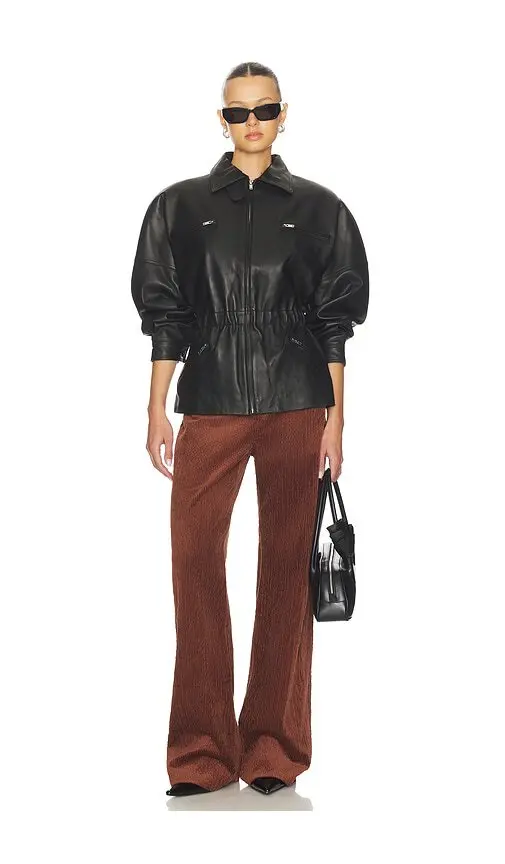 AEXAE Leather Cinched Mid Jacket - Black