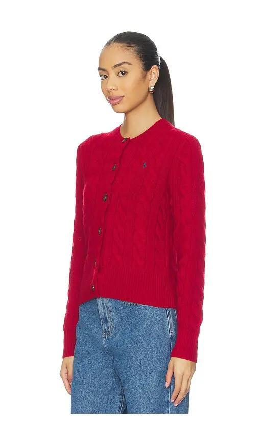 Polo Ralph Lauren Cable Knit Wool Cashmere Cardigan - Fireside Red
