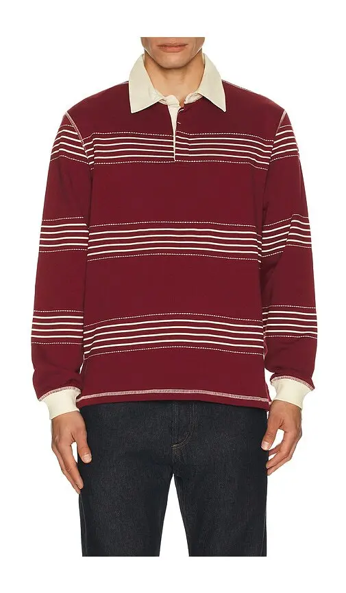 PERCIVAL Editor Striped Rugby Polo - Burgundy