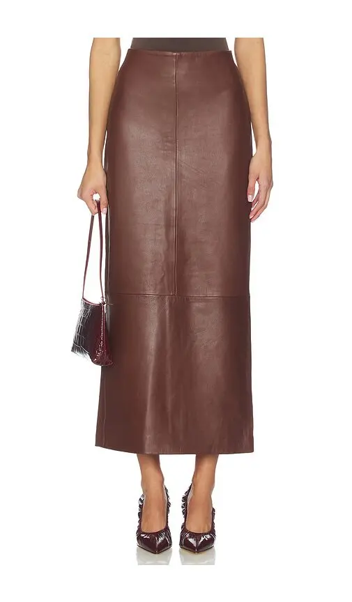 ST. AGNI Leather Column Skirt - Rum