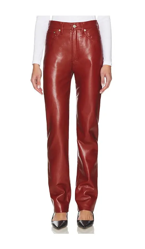 AGOLDE 90's Pinch Waist Long Leather Trousers