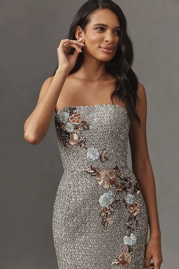 Helsi Silvia Strapless 3d Floral Maxi Dress - Silver - 30% Off |  Editorialist