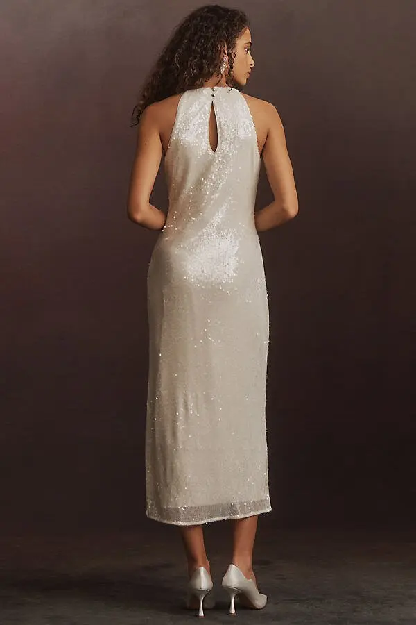 Bhldn Halter Sequin Side-slit Midi Dress