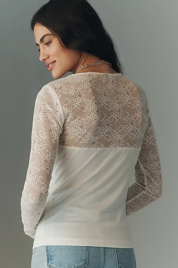 Anthropologie Long-sleeve Lace Mix Top