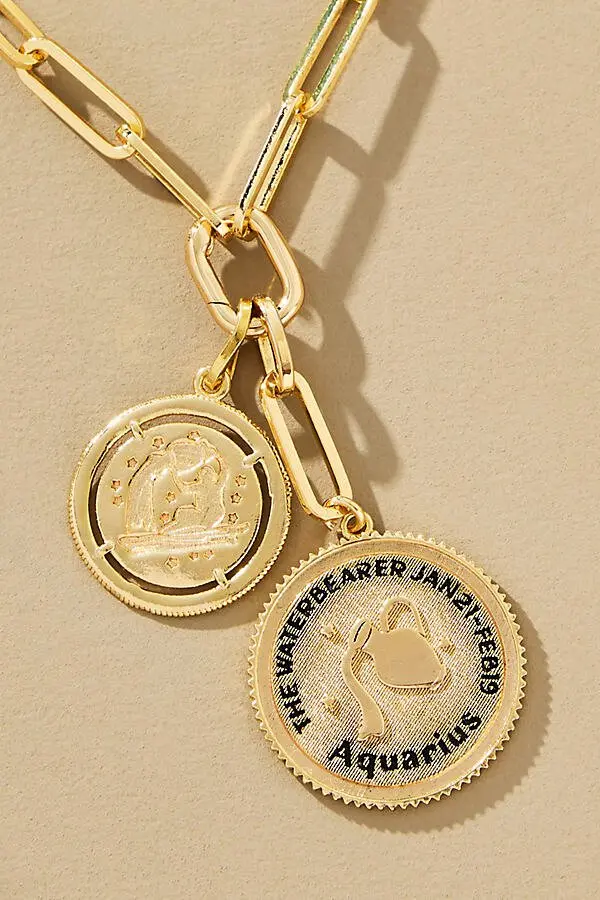 Anthropologie Zodiac Coin Necklace - Aquarius