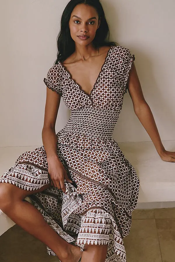 RO'S GARDEN Hilda Maxi Dress - Brown Pattern