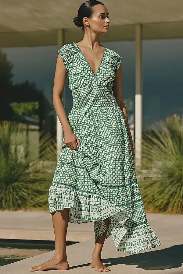 RO'S GARDEN Hilda Maxi Dress - Green Pattern