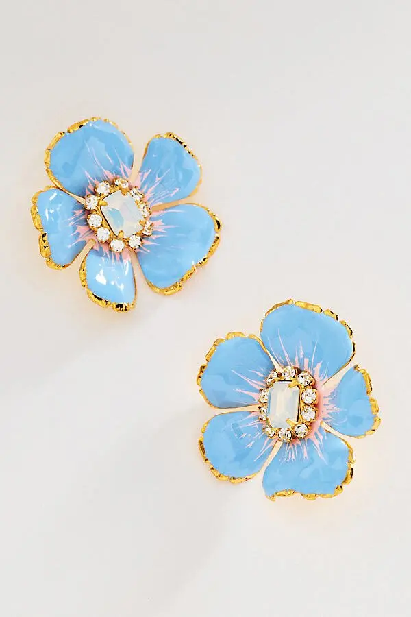THE PINK REEF Floral Post Earrings - Blue Opal