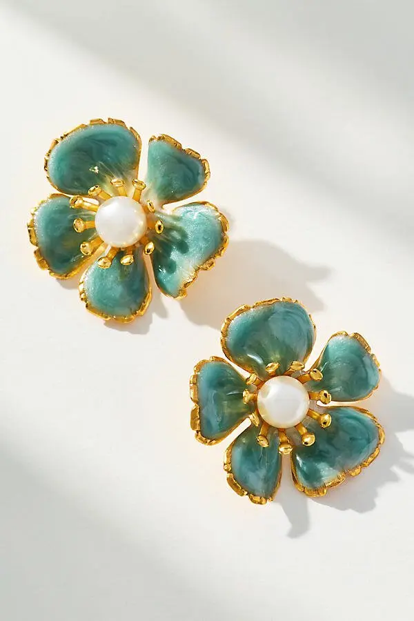 THE PINK REEF Floral Post Earrings - Blue