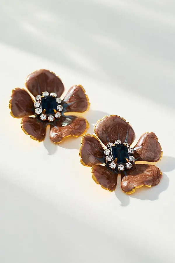 THE PINK REEF Floral Post Earrings - Brown
