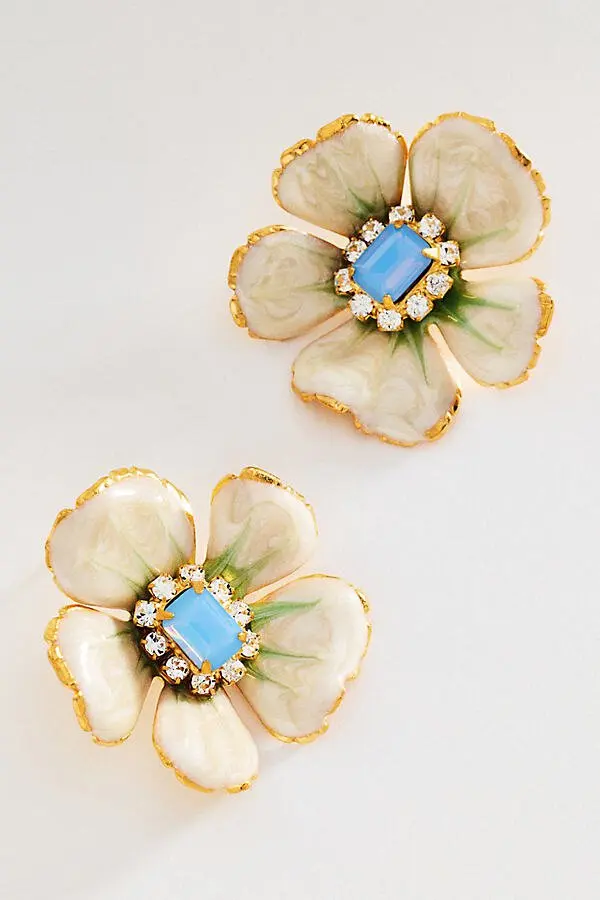 THE PINK REEF Floral Post Earrings - Green Metallic