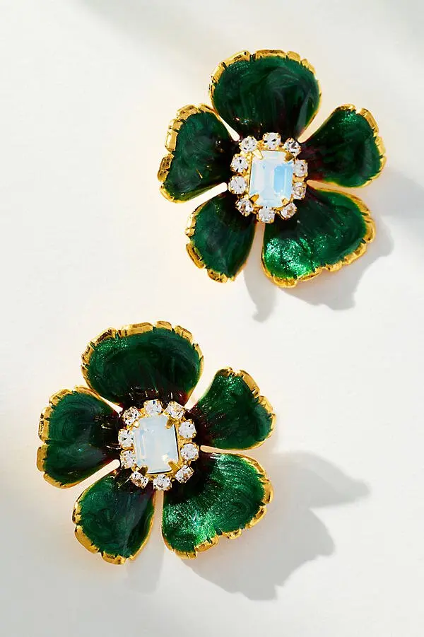 THE PINK REEF Floral Post Earrings - Green