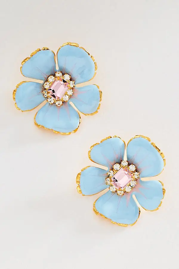 THE PINK REEF Floral Post Earrings - Light Blue