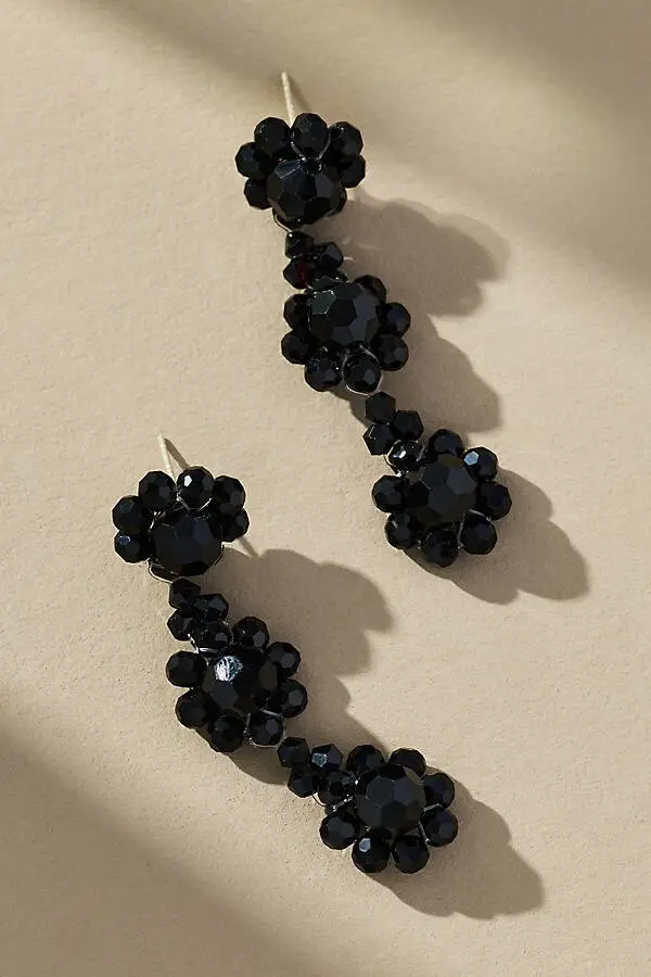 Anthropologie Beaded Floral Drop Earrings - Black