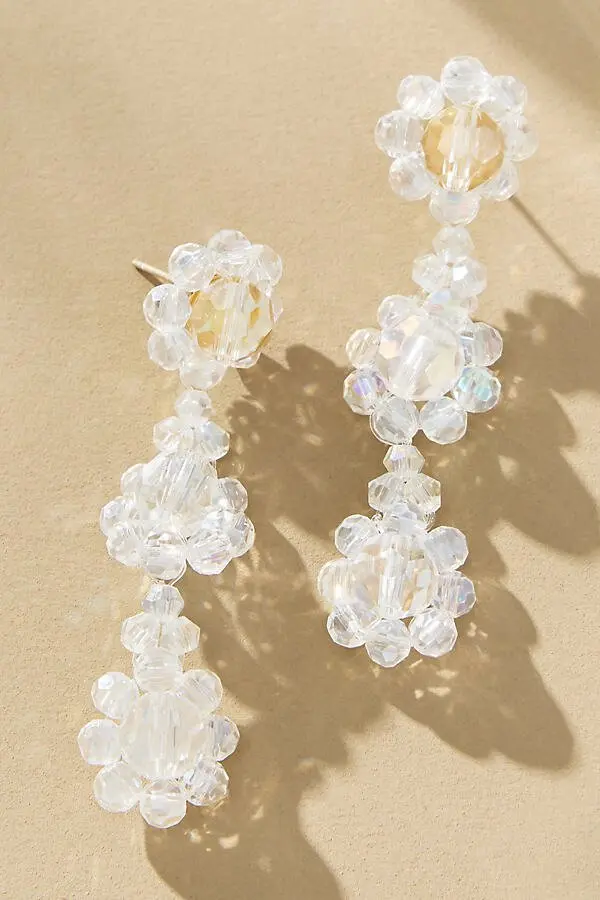 Anthropologie Beaded Floral Drop Earrings - Clear