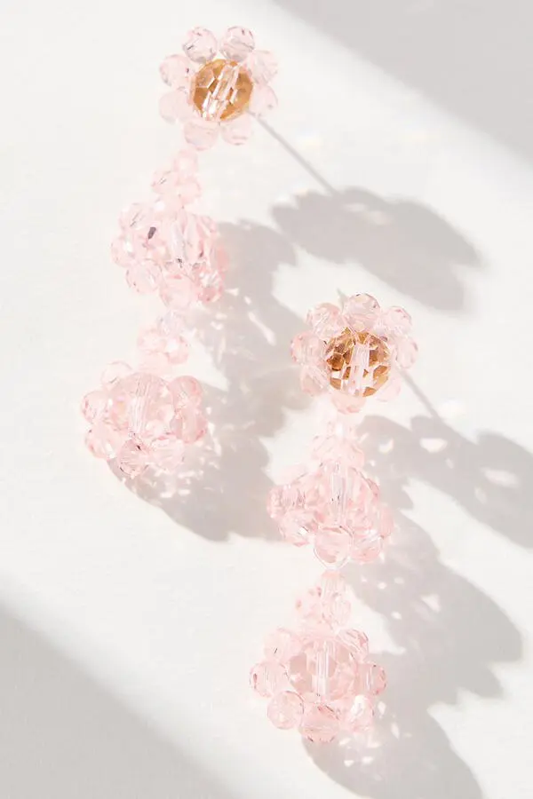 Anthropologie Beaded Floral Drop Earrings - Pink