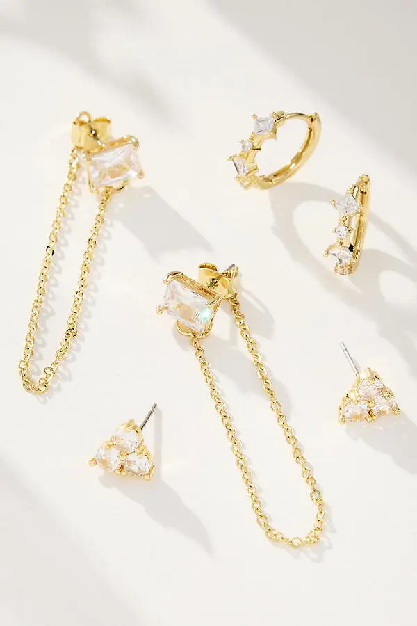 Anthropologie Drippy Crystal Earring Set Of 3 - Gold