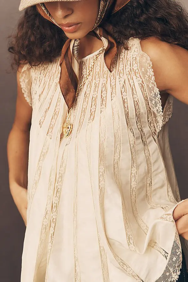 The Great. Keepsake Silk Blend Lace Top - Cream