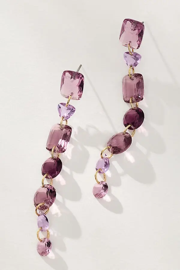 Anthropologie Crystal Stone Drop Earrings - Purple