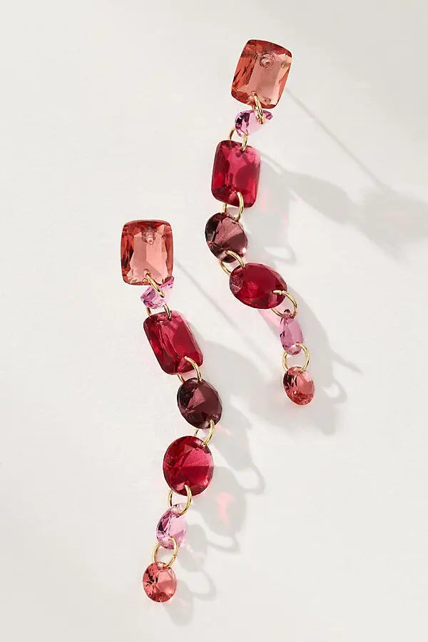 Anthropologie Crystal Stone Drop Earrings - Red